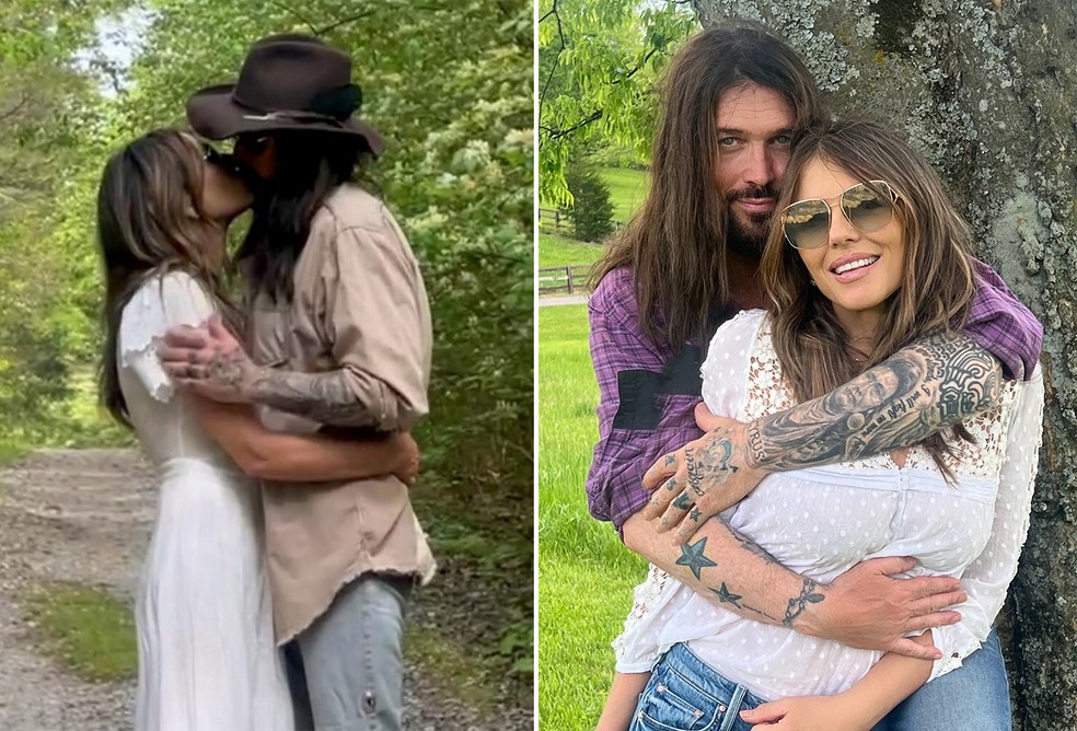 Assumidíssimos, Elizabeth Hurley e Billy Ray Cyrus dão beijão em foto; veja