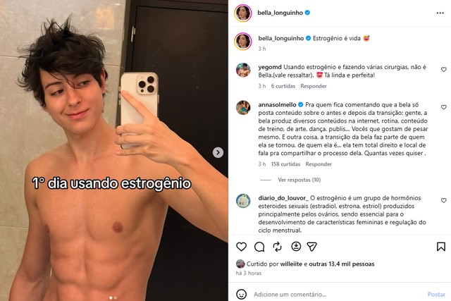 Bella Longuinho compara corpo antes e depois de transição, e de uso de ...