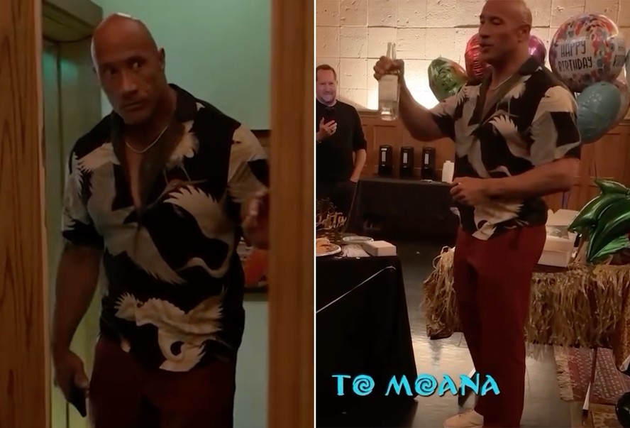 The Rock ganha festa surpresa com tema 'Moana', e se emociona