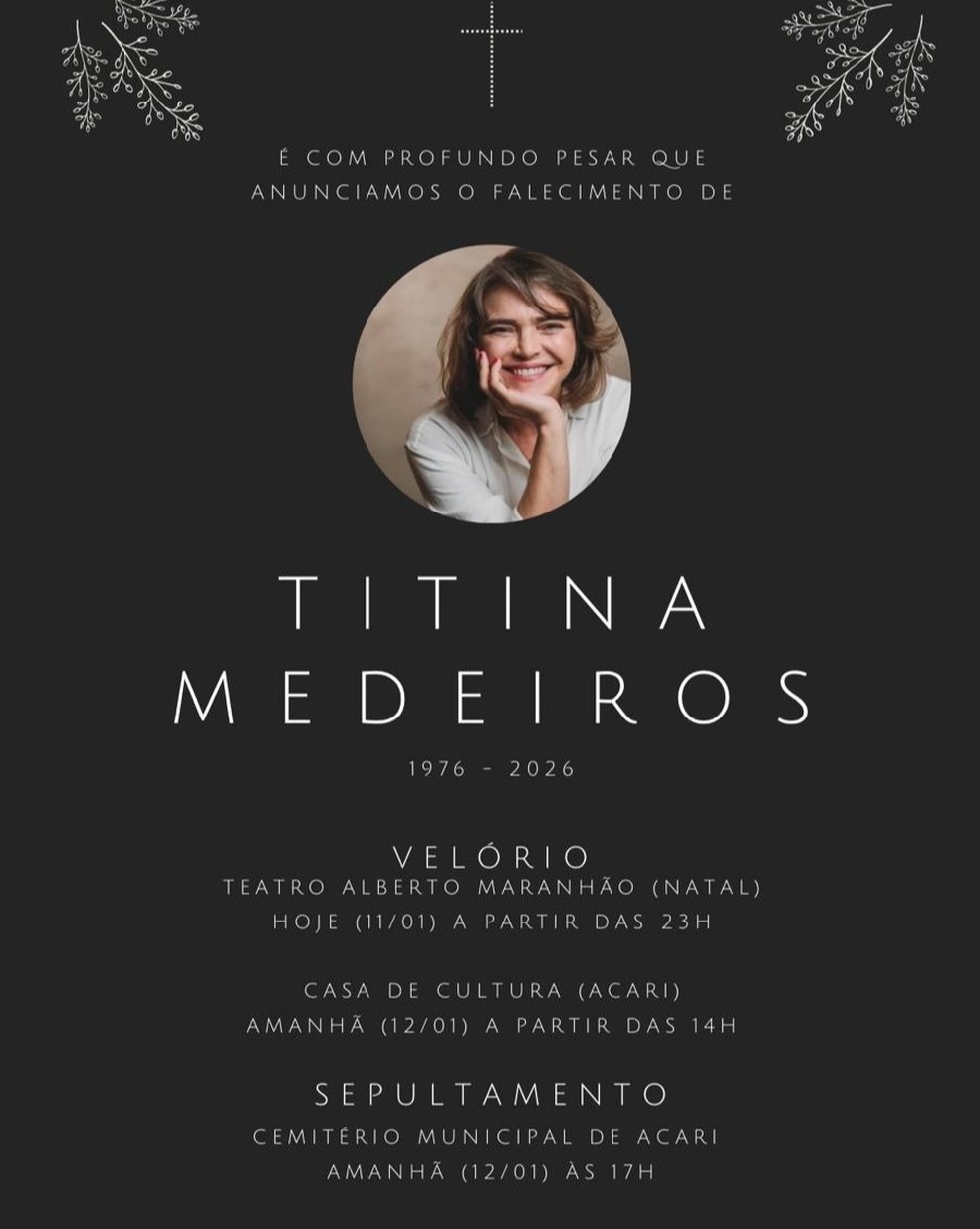 Após velório em Natal, corpo de Titina Medeiros é levado para despedida ...