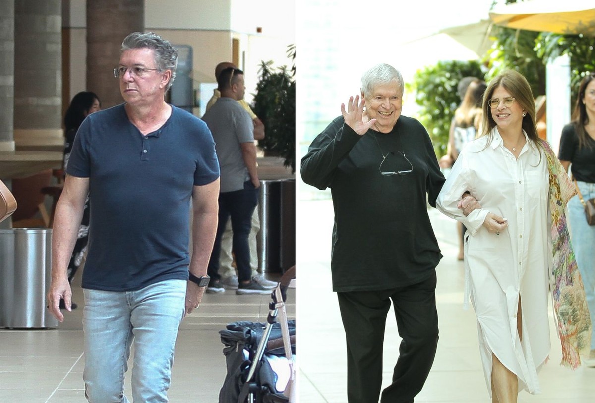 Boninho e Boni almoçam juntos em shopping do Rio de Janeiro; fotos