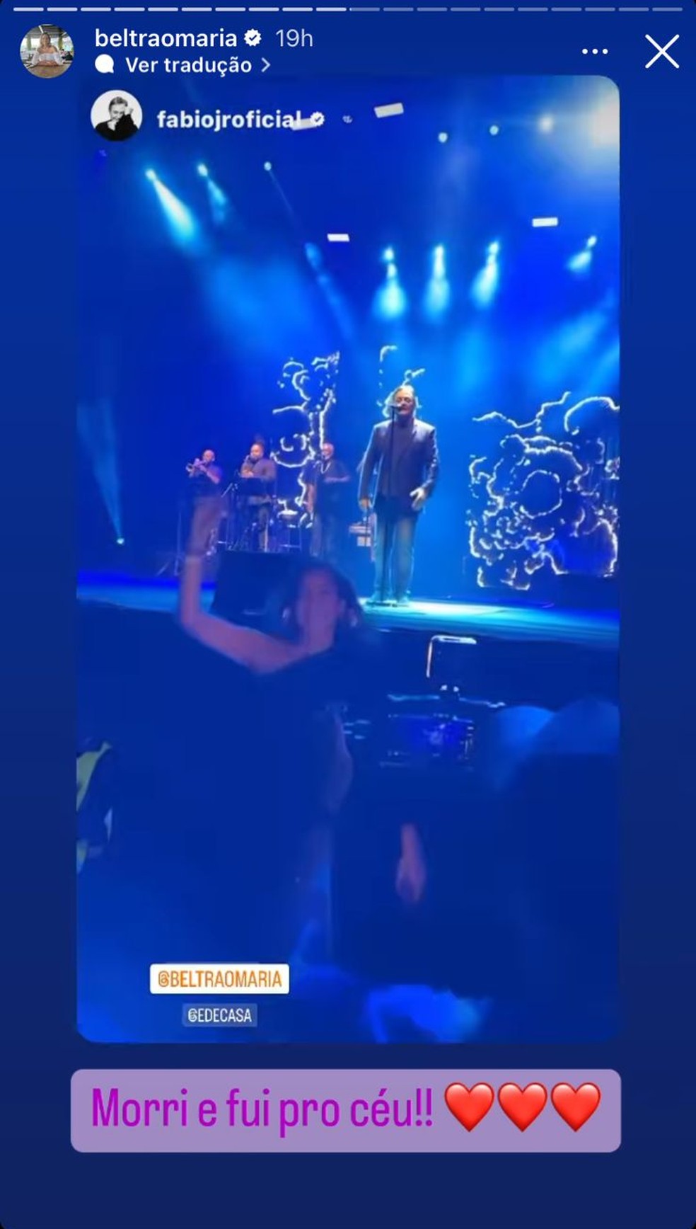 Maria Beltrão solta a voz em show de Fábio Jr; vídeo