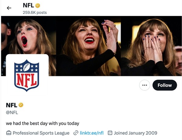 Foco em Taylor Swift durante jogos gera controversa e liga de futebol ...