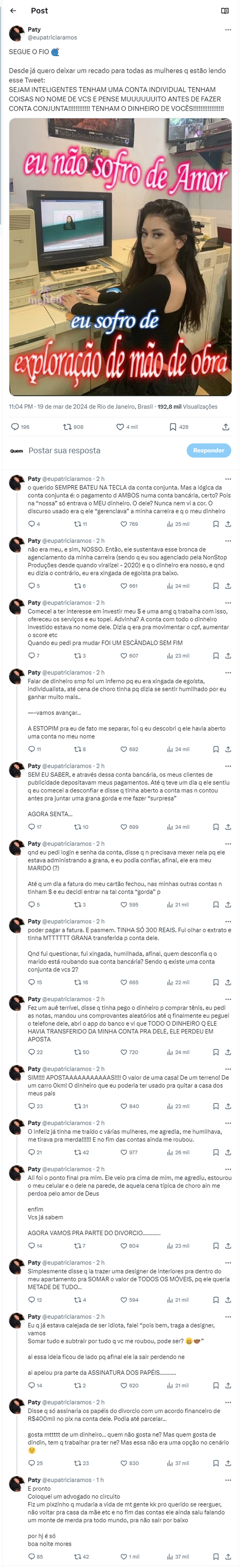 Patricia Ramos diz que foi vítima de violência financeira do ex ...