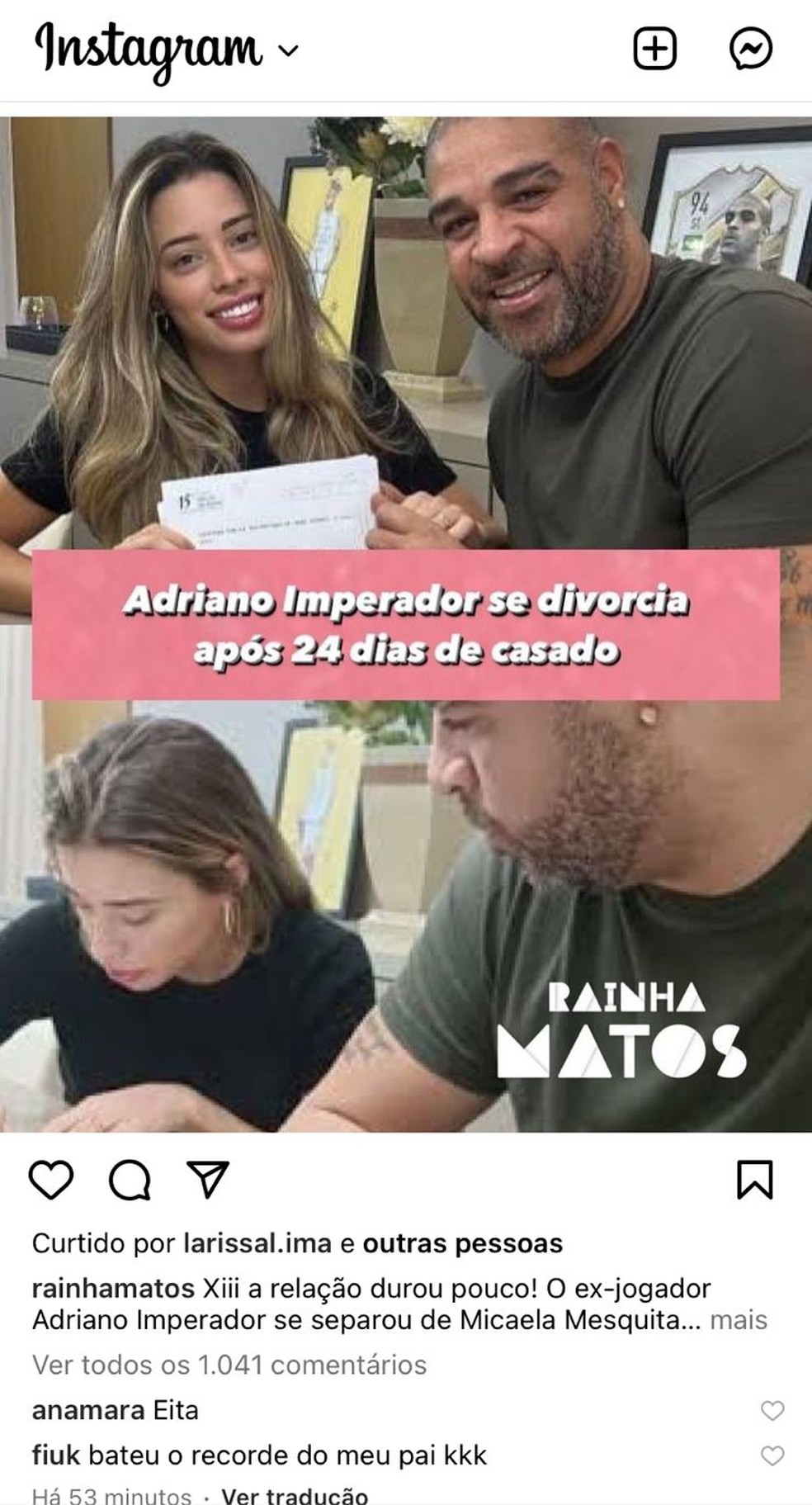 Fiuk reage a divórcio 'relâmpago' de Adriano Imperador: 'Bateu o recorde do meu pai'