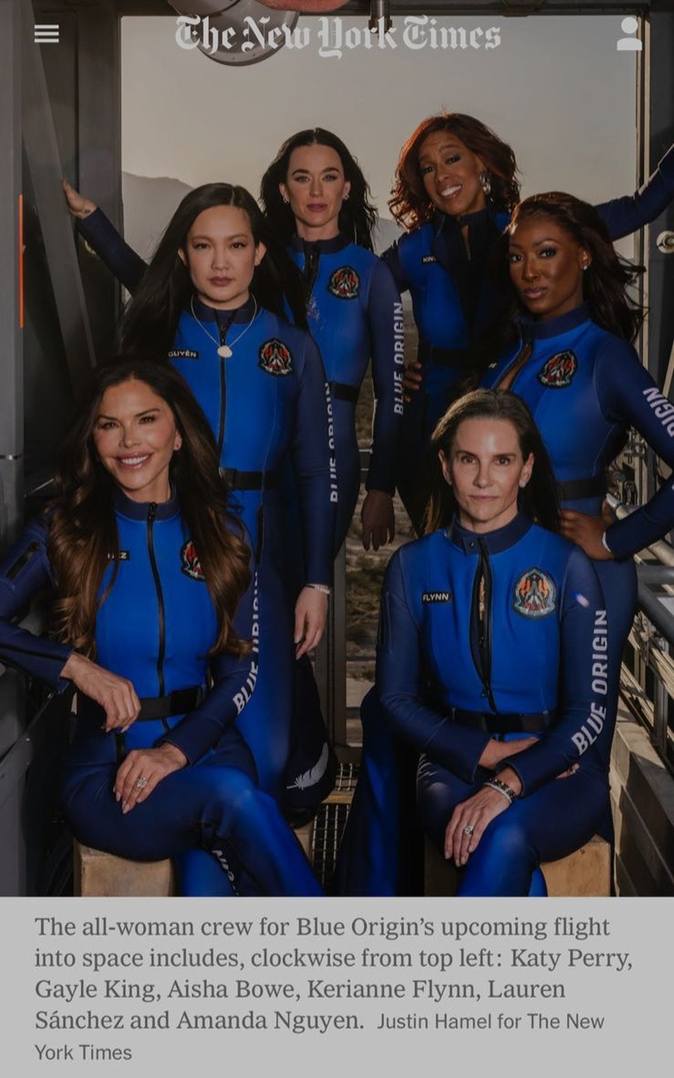 Tripulação 100% feminina da Blue Origin — Foto: Reprodução/Justin Hamel ...