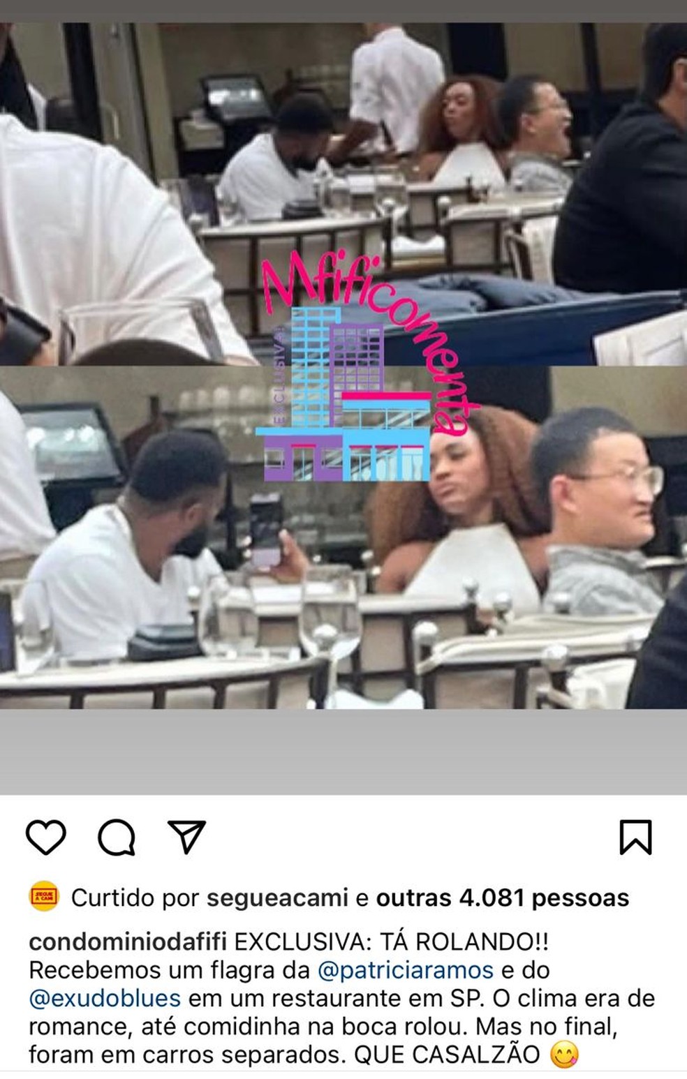 Patrícia Ramos e Baco Exu do Blues são flagrados juntos em restaurante