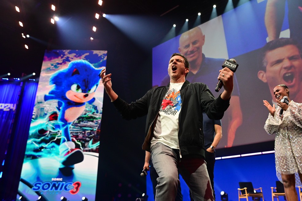 Ben Schwartz, James Marsden e Tika Sumpter apresentam 'Sonic 3' na CCXP 24