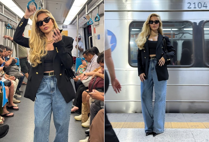 Karoline Lima anda pela primeira vez de metrô no Rio; fotos