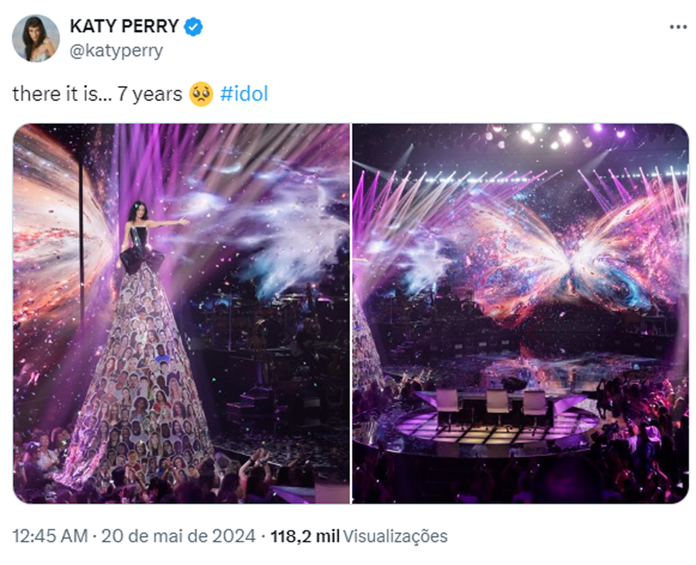 Katy Perry 'voa' e usa saia gigantesca ao se despedir do 'American Idol ...