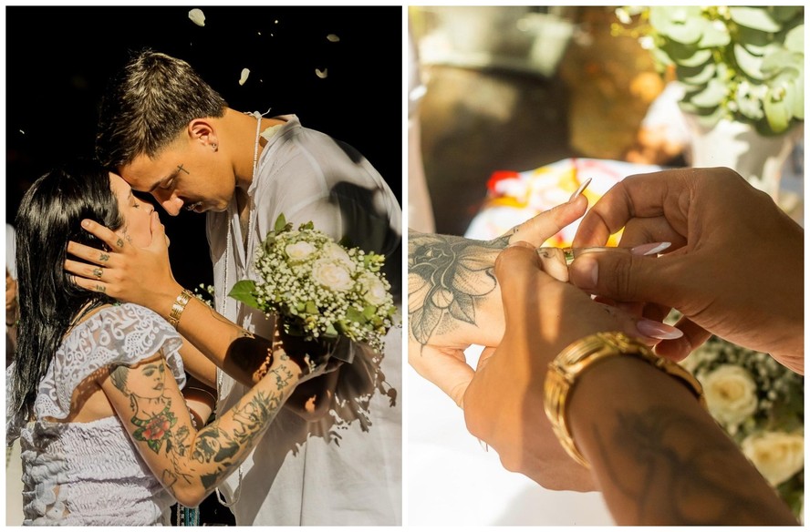 Delacruz se casa com a irmã da ex-BBB Maria em cerimônia da umbanda