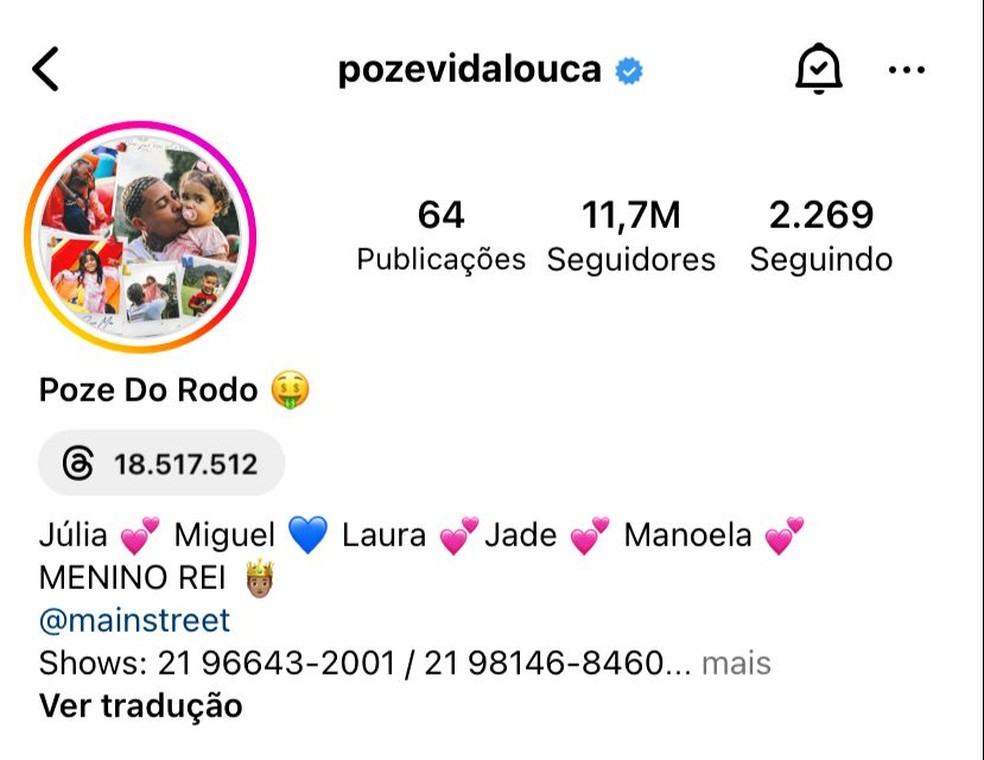 MC Poze confirma que será pai pela quinta vez, e revela nome do bebê