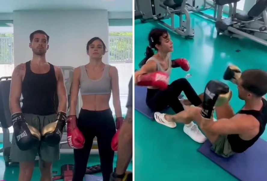Bruna Marquezine e João Guilherme fazem treino juntos na academia