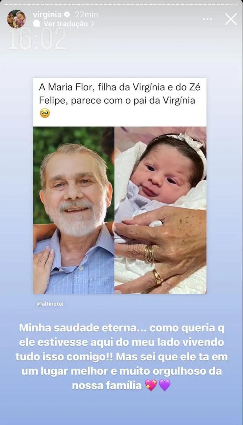 Virginia exibe semelhança entre pai e filha recém-nascida: “Queria que ...