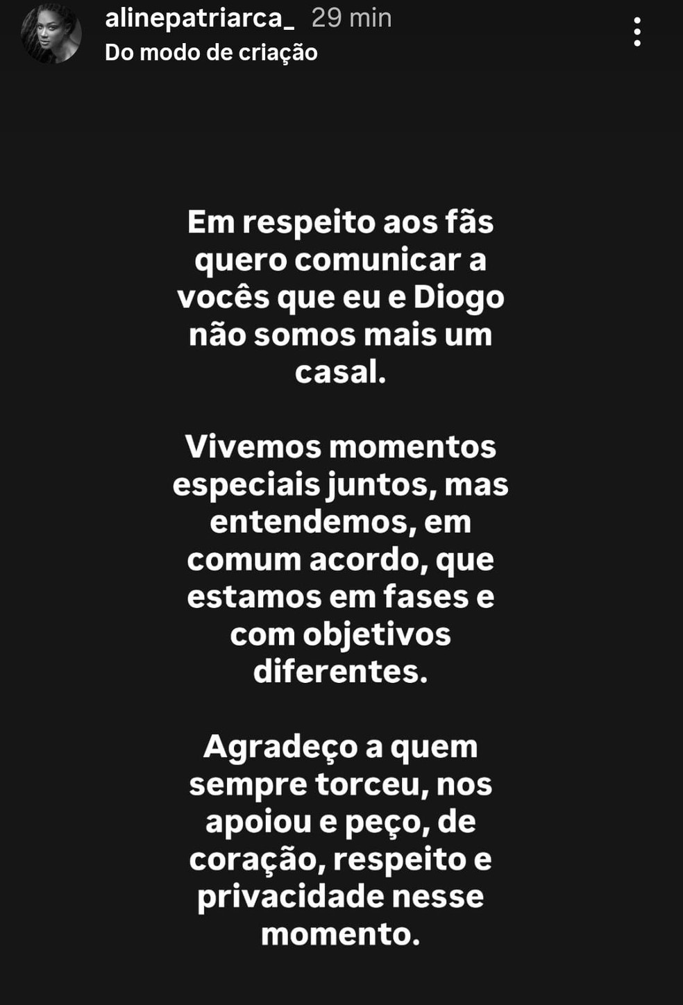 Aline Patriarca anuncia término de namoro com Diogo Almeida: 'Fases e ...