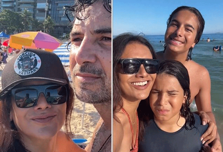 Dira Paes compartilha cliques de dia de praia em família