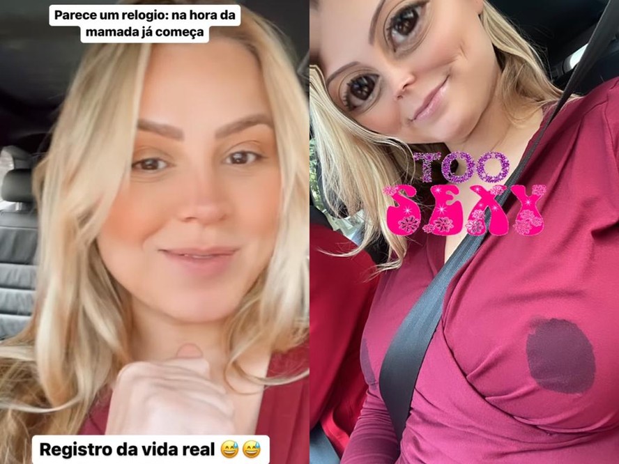 Isabella Cecchi mostra peito vazando leite no trânsito: 'Parece um relógio'