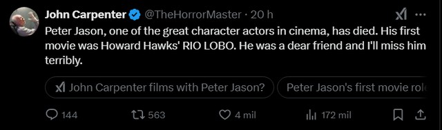 Morre Peter Jason, ator de 'Karatê Kid' e 'Jurassic', aos 80 anos