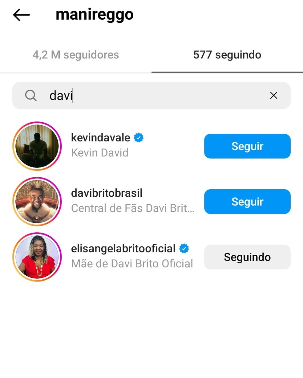 Mani Rêgo deixa de seguir ex-BBB Davi e tira status de 'esposa' da bio