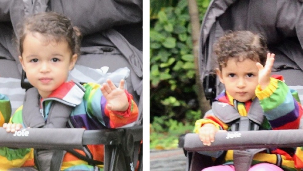 Fofura! Filhas de Lan Lahn e Nanda Costa acenam para paparazzo durante ...