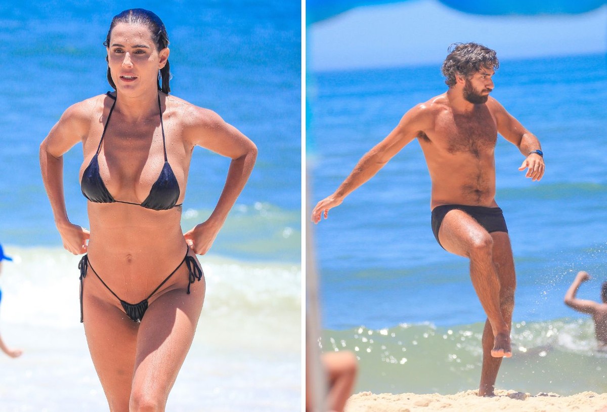 Deborah Secco aposta em biquíni fininho para dia de praia com marido