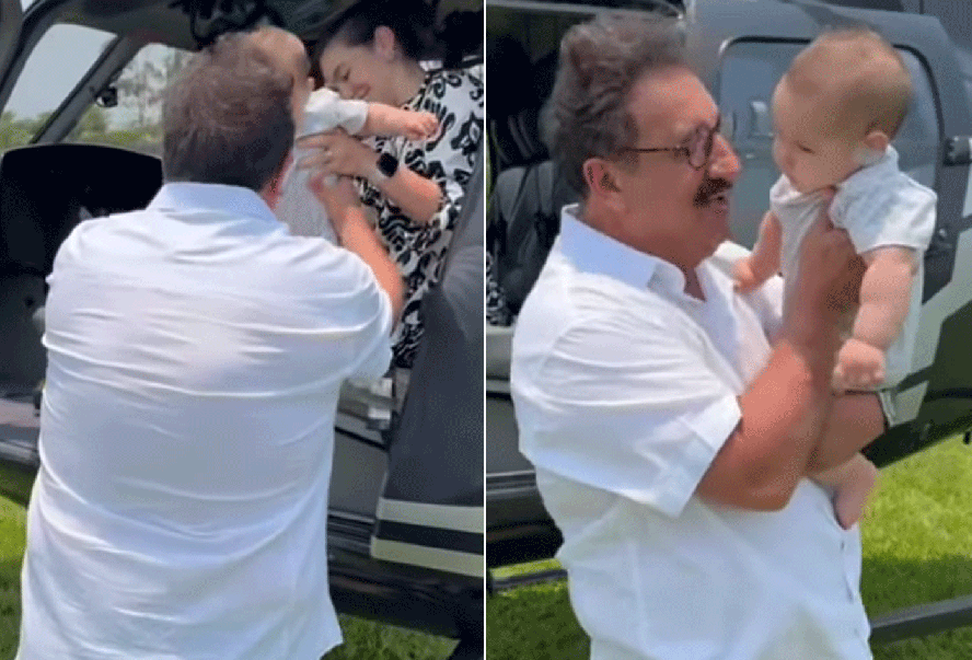 Ratinho mostra neto em helicóptero e se derrete: 'Passageiro mais lindo'