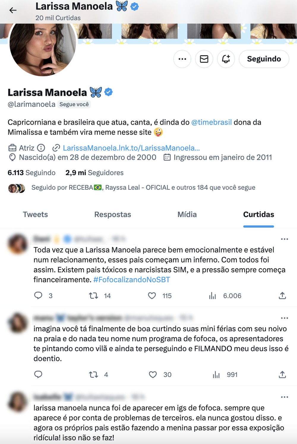 Larissa Manoela curte posts que chamam seus pais de 'tóxicos e narcisistas'