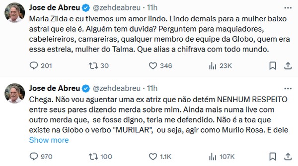 José de Abreu detona Maria Zilda e expõe traição após atriz dizer que ...