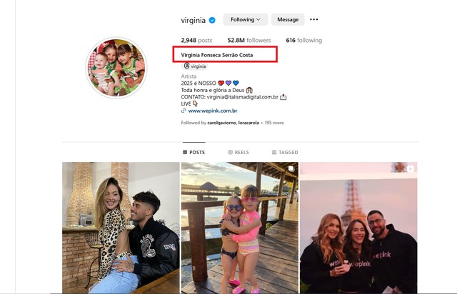 Virginia Fonseca mantém sobrenome de Zé Felipe em perfil no Instagram ...
