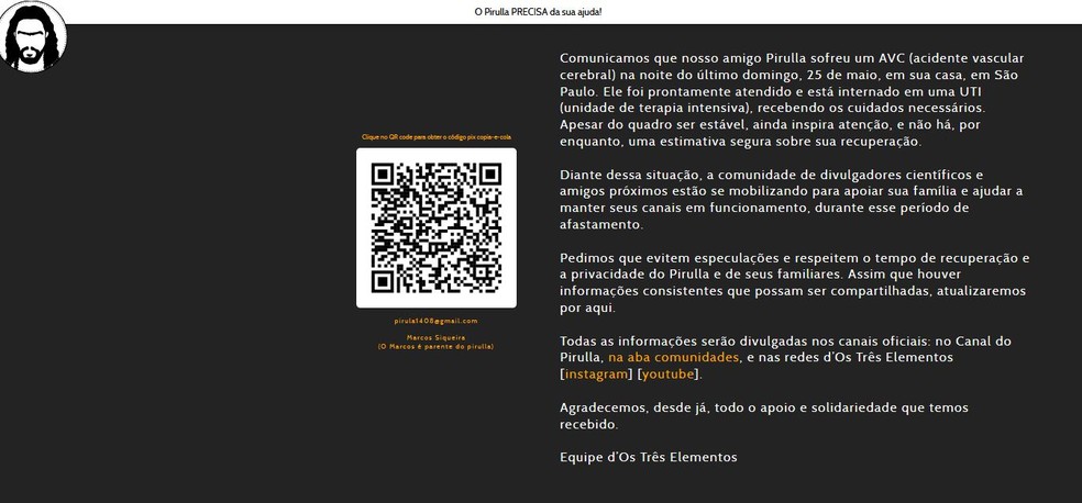Amigos fazem vaquinha virtual para ajudar Pirulla após AVC