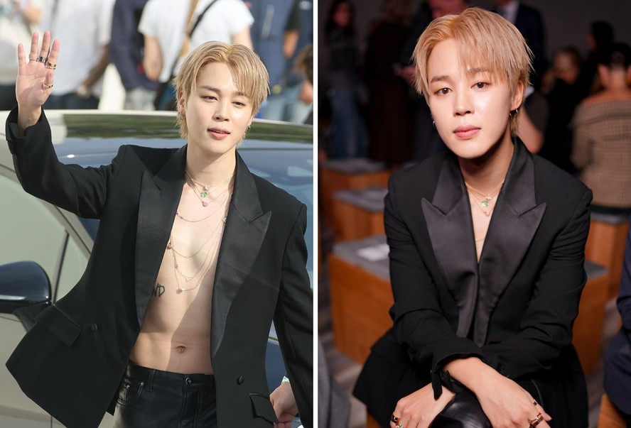 Jimin, do BTS, rouba a cena com blazer aberto e sem camisa em desfile da Dior em Paris