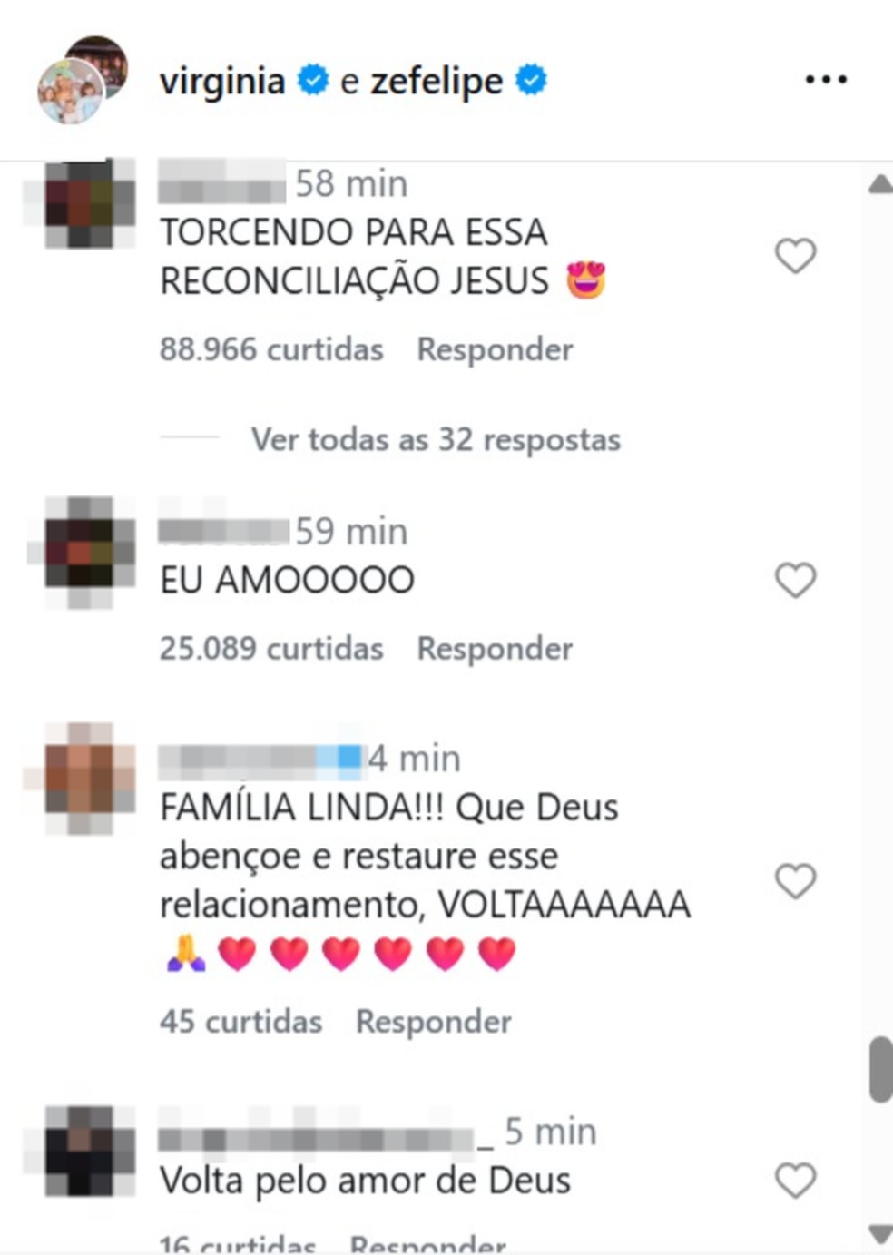 Fãs pedem volta de Virginia Fonseca e Zé Felipe após fotos em família ...