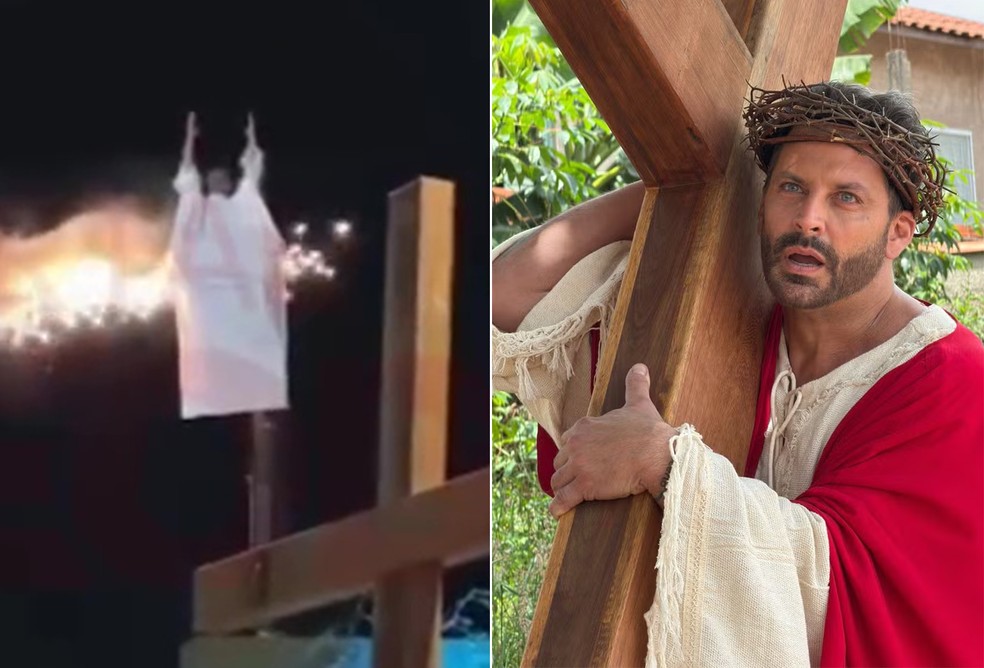 Figurino de Henri Castelli pega fogo durante peça 'A Paixão de Cristo ...