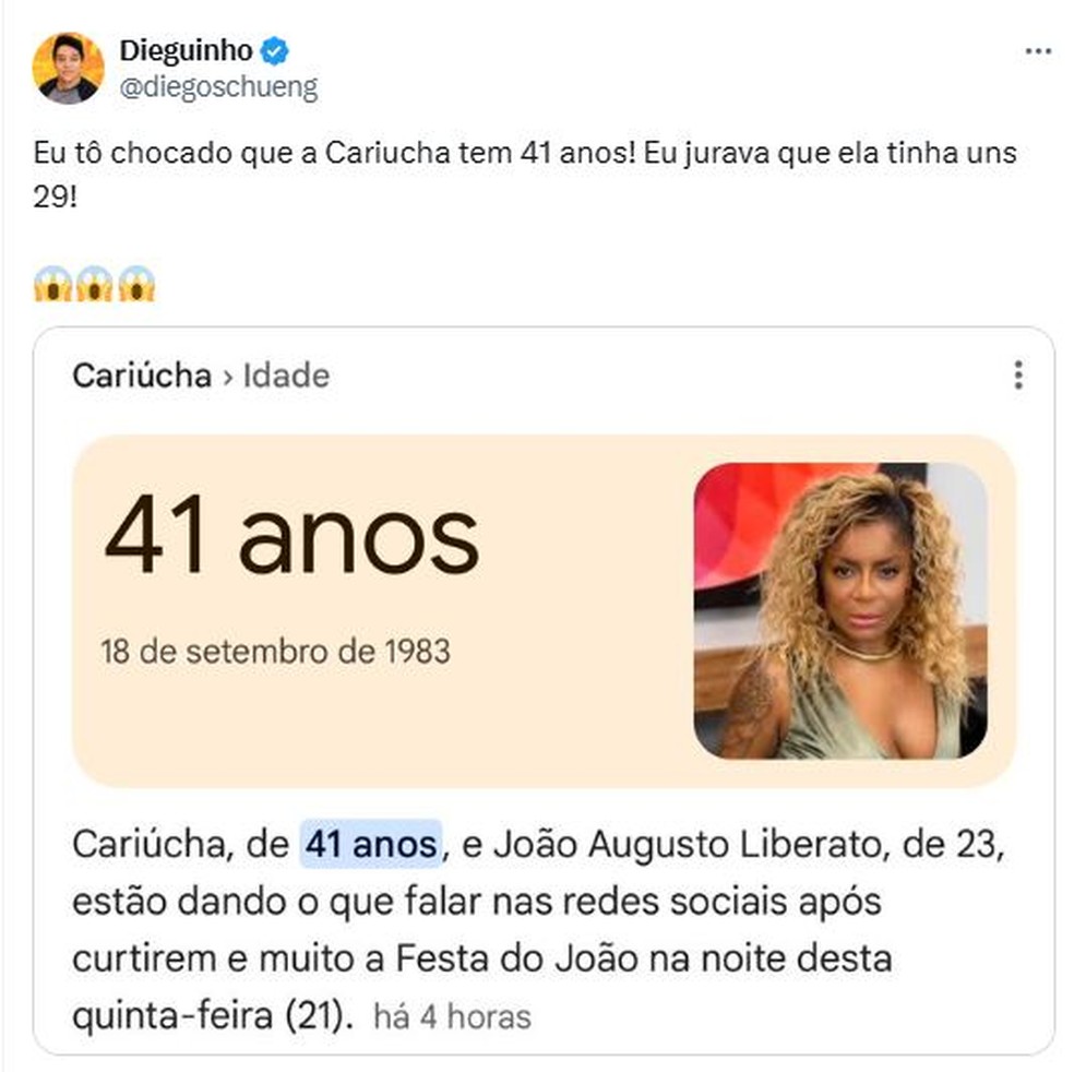 Web se choca com a idade de Cariúcha após ela beijar João Liberato ...