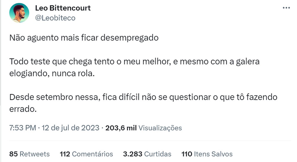 Ator Leo Bittencourt lamenta desemprego: 'Não aguento mais'