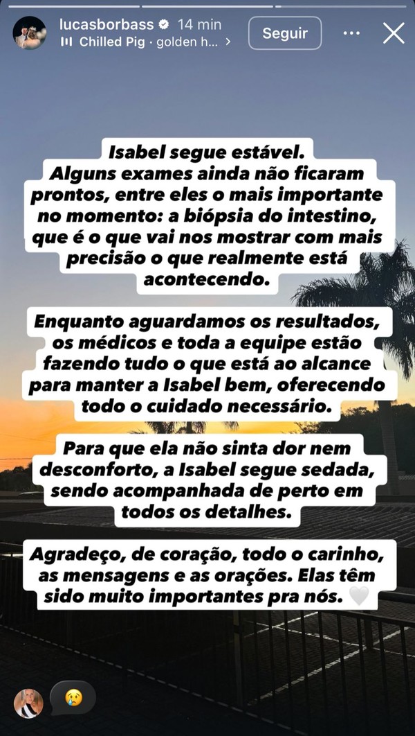 Após atualização do quadro de saúde de Isabel Veloso, pai da jovem ...