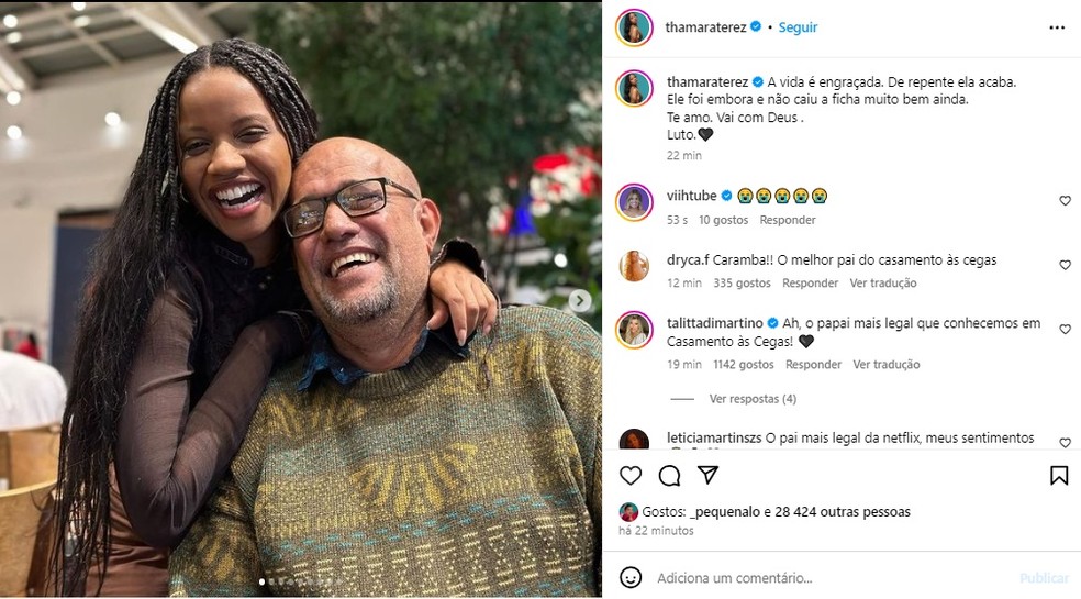 Ex-'Casamento às Cegas', Thamara Térez anuncia morte do pai: 'Não caiu ...