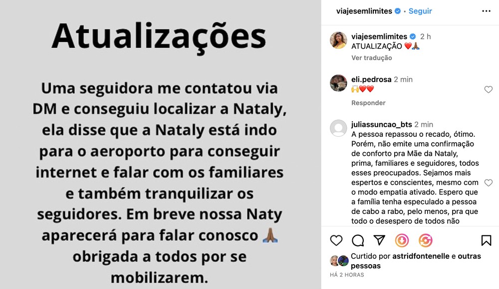 Influenciadora Nataly Castro é encontrada após desaparecimento durante viagem