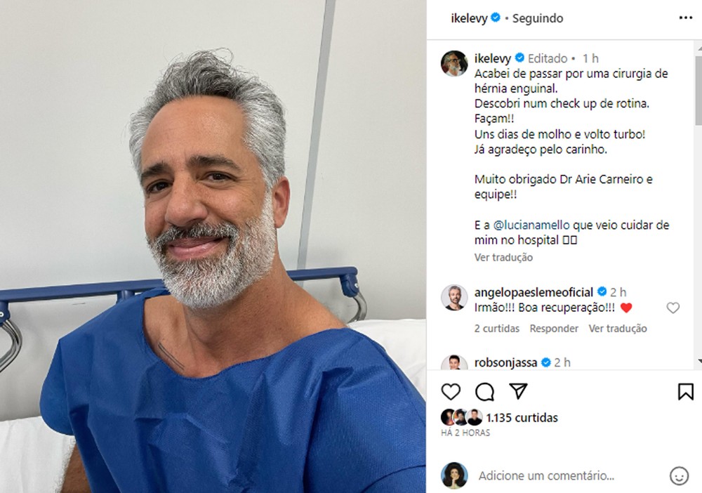 Luciana Mello cuida do ex-marido, Ike Levy, no hospital após cirurgia
