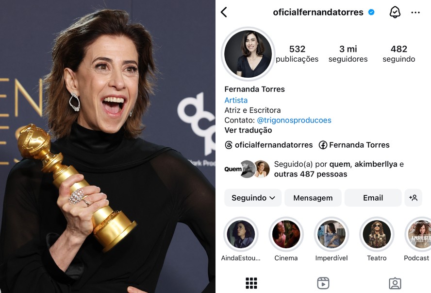 Fernanda Torres ganha 1 milhão de seguidores em menos de 24 horas e ...