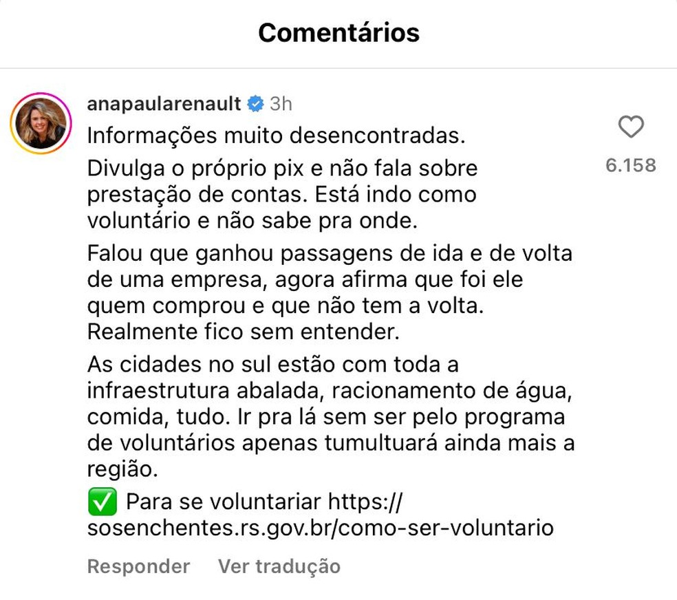 Ana Paula Renault critica Davi, do BBB 24, em meio a ajuda ao RS ...