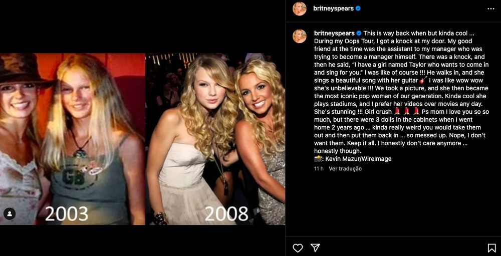 Britney Spears relembra primeiro encontro com Taylor Swift: 'mulher pop ...