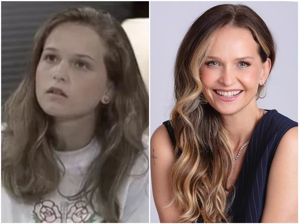 Fernanda Rodrigues em 'A Viagem' (Globo, 1994), como Bia, e com visual atual — Foto: TV Globo e ...