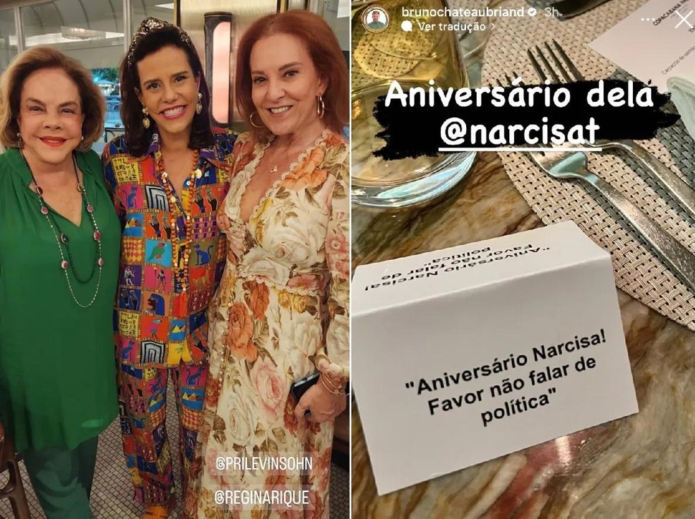 Narcisa Tamborindeguy comemora aniversário e pede que convidados não falem de política
