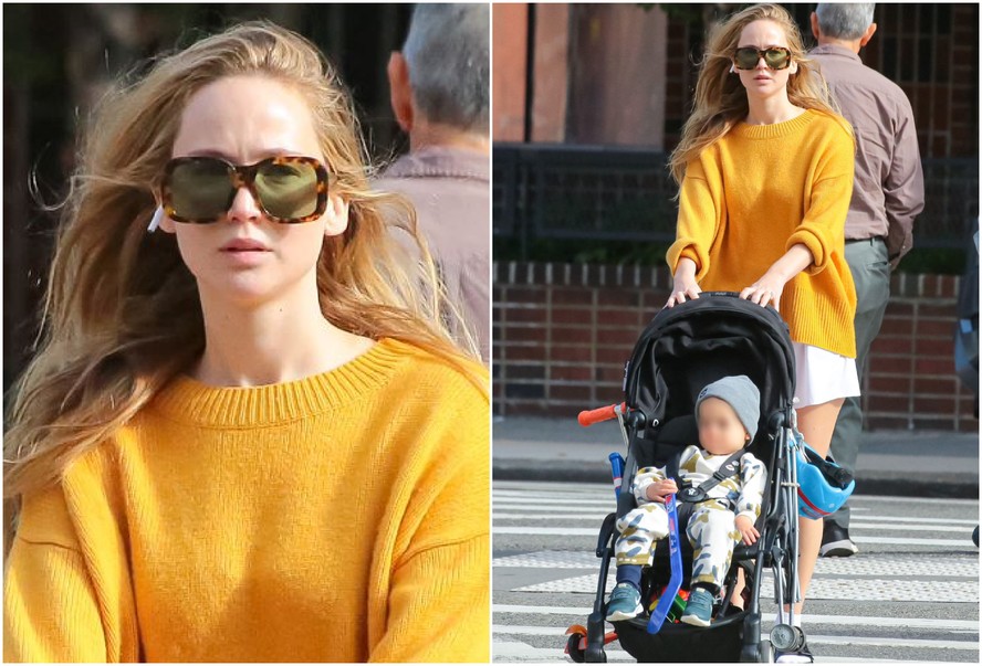 Jennifer Lawrence passeia com o filho Cy por Nova York