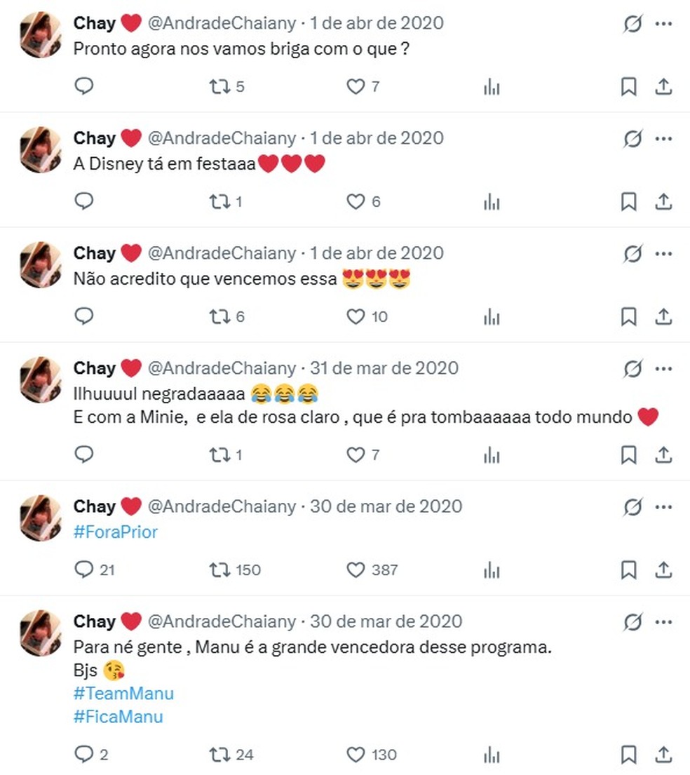 Antes do BBB 26, Chaiany comentava BBB e era fã de Ana Paula Renault ...