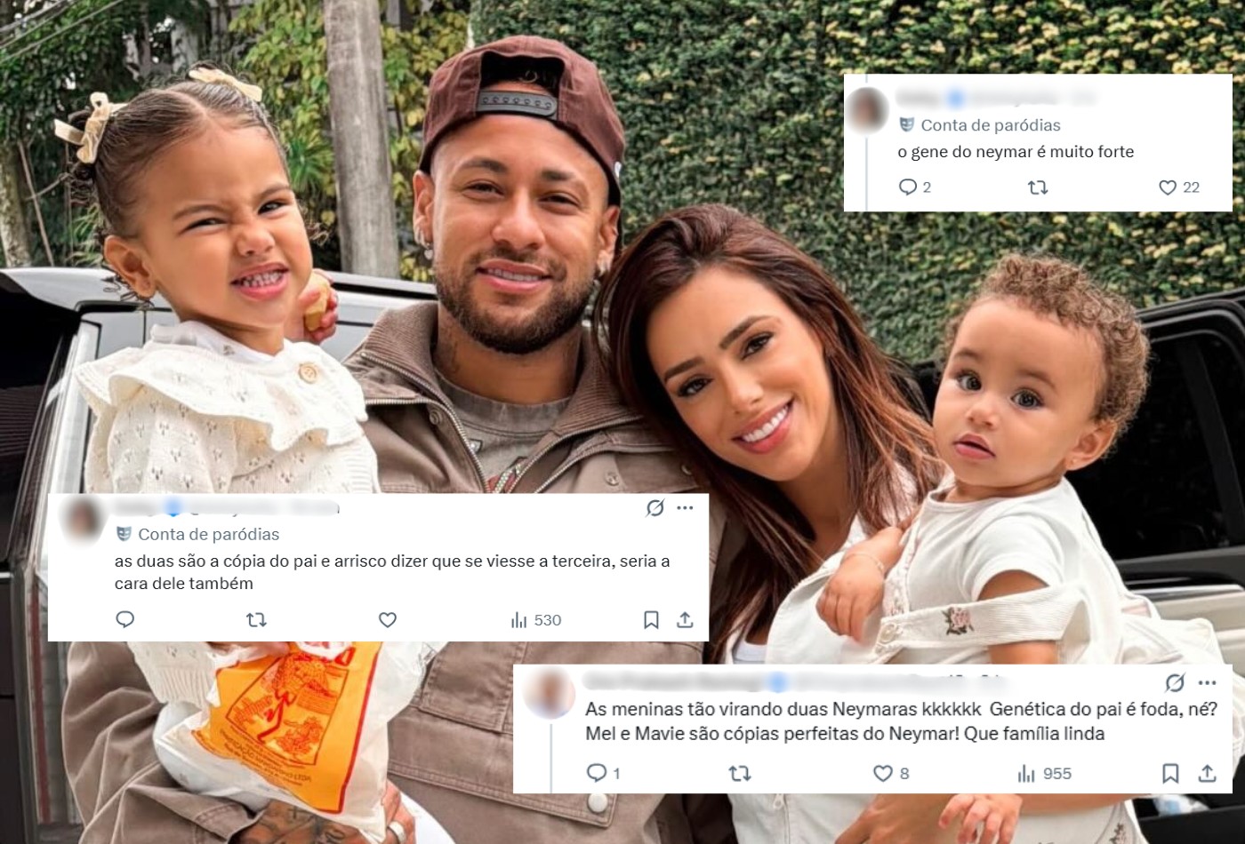 Após foto familiar, Neymar surpreende web por semelhança com filhas: 'O ...