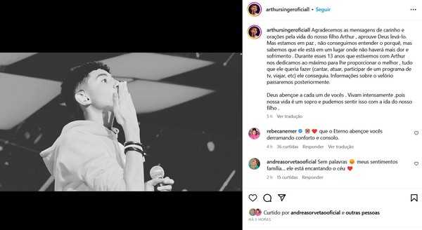 Arthur Singer, do 'Canta Comigo Teen', morre aos 13 anos