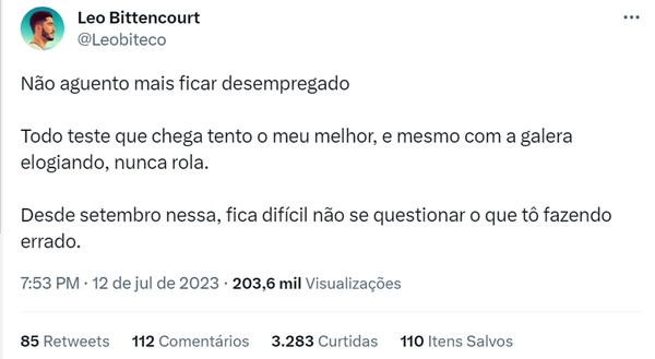 Ator Leo Bittencourt lamenta desemprego: 'Não aguento mais'