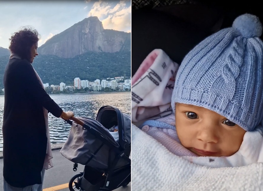 Aline Midlej faz primeiro passeio com a filha, Celeste: 'Pacotinho'